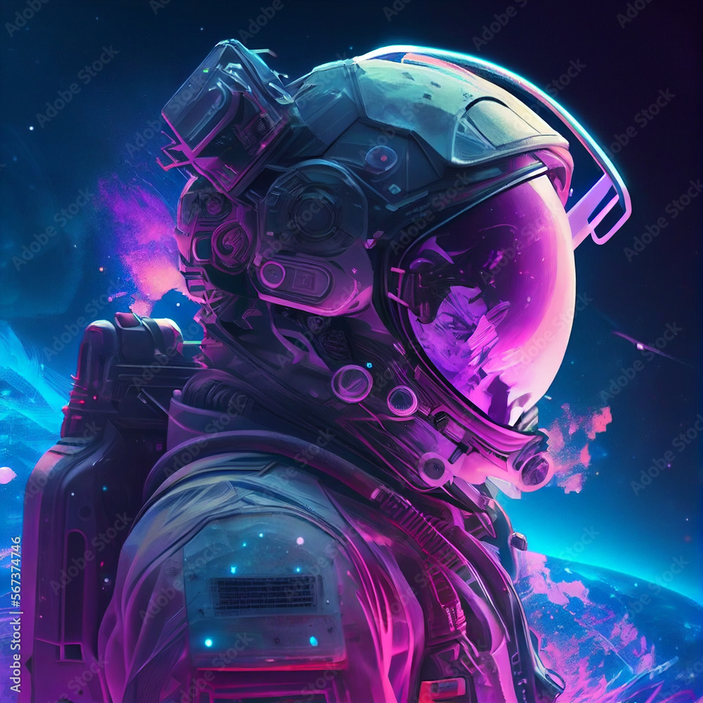 3D illustration of science fiction scene with mysterious astronaut ...