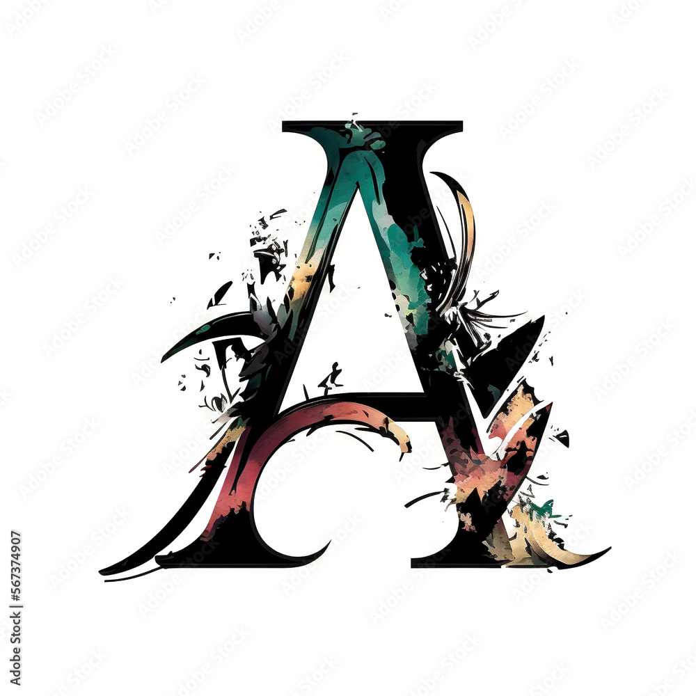 Alphabet with watercolor patterns. The letter a. Isolated white ...