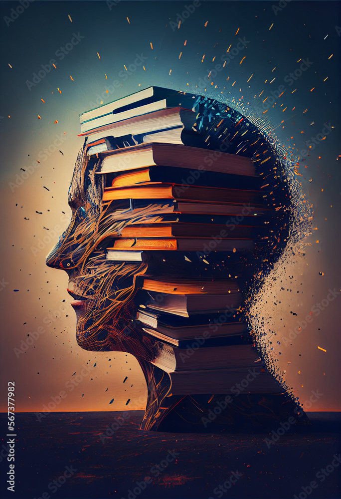 Beautiful abstract surreal head of a books concept, contemporary and ...