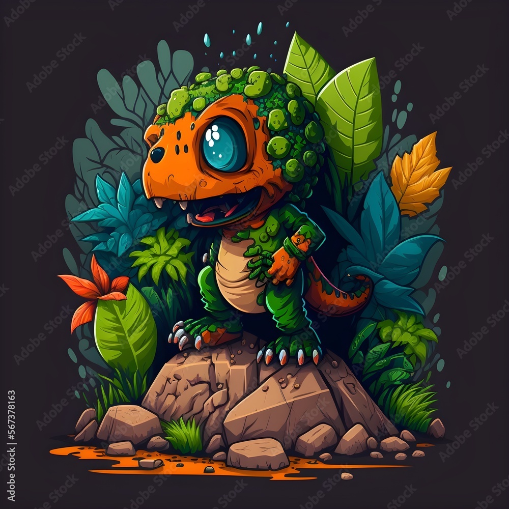 cartoon style cute living rock figure. T-shirt design Stock ...