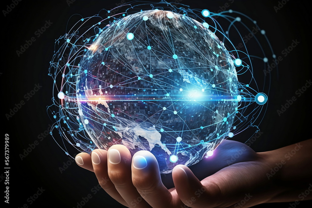 Globe on a palm, cyber-security, data, data-science, technology ...