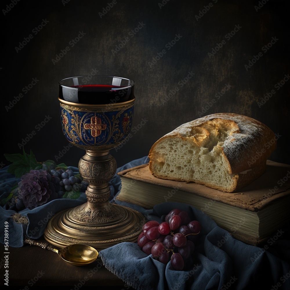 Holy communion on wooden table on church.Taking holy Communion.Cup of ...