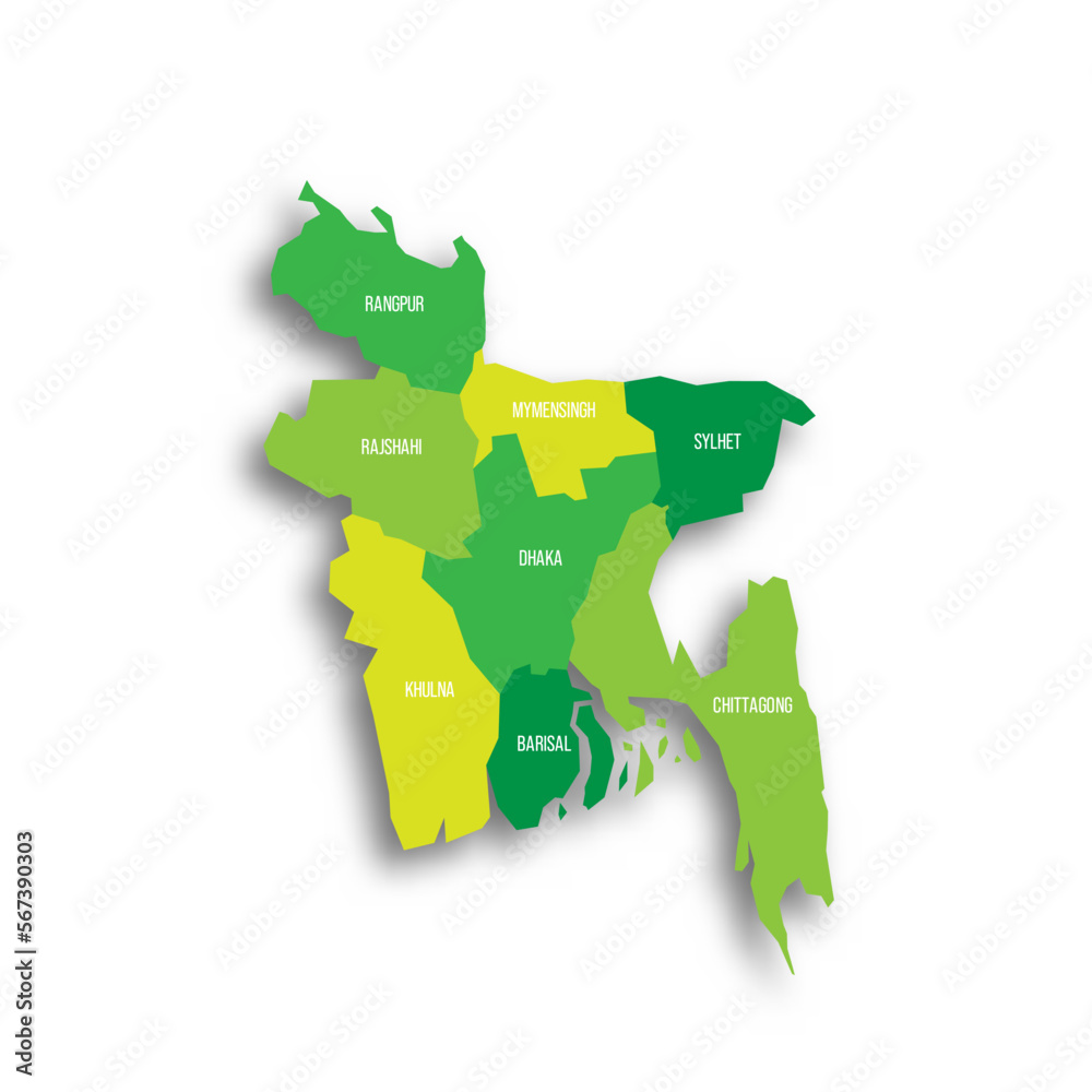 Bangladesh political map of administrative divisions Stock Vector ...