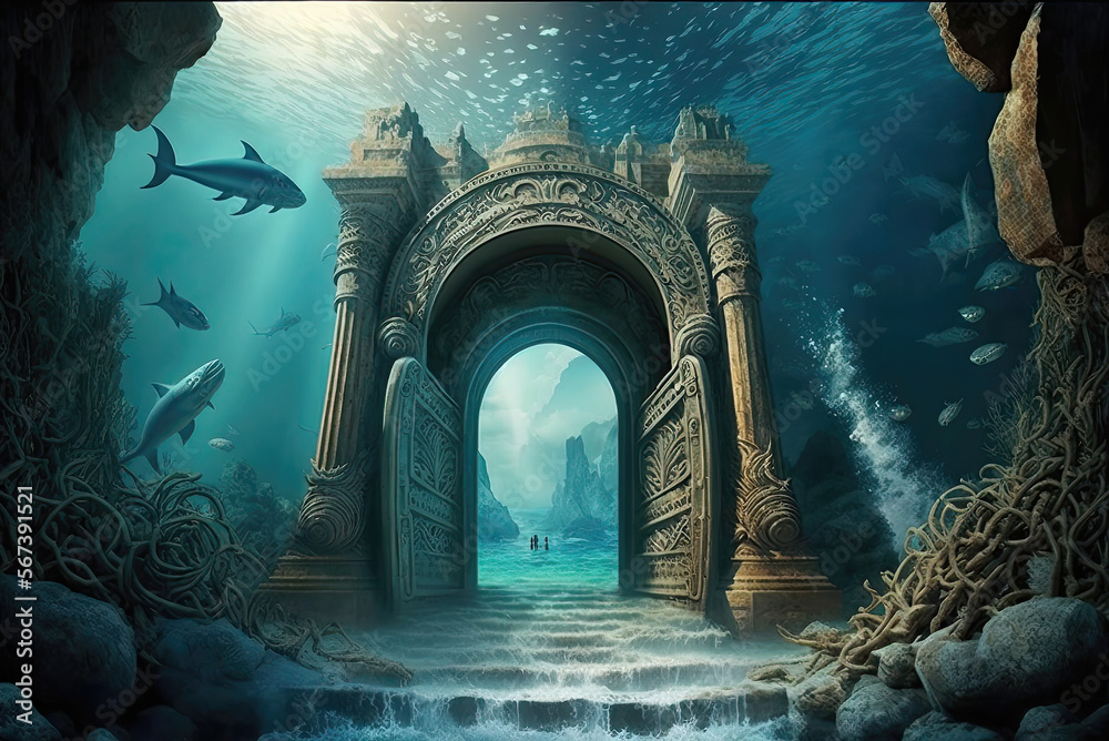 The remnants of Atlantis. Underwater structures. Lost civilization of Atlantis Stock ...