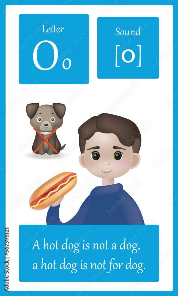 Colorful alphabet letter O. Phonics flashcard with sound. Letter O for ...