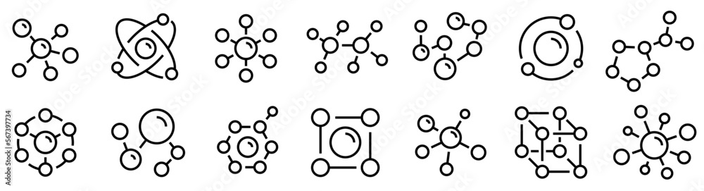 Molecule icon set. Chemistry science, molecular structure, chemical ...