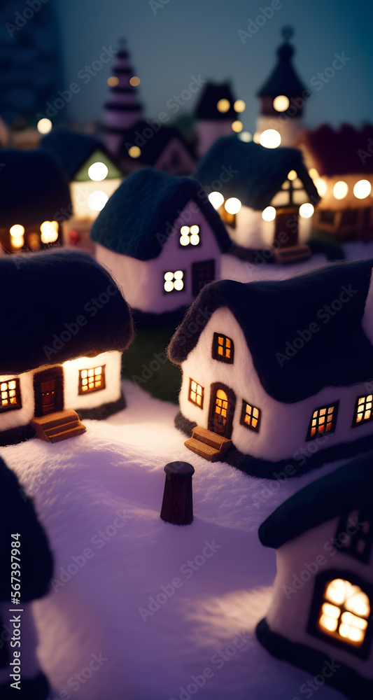 wool village, 3d art design, winter and cozy style, generated by ...