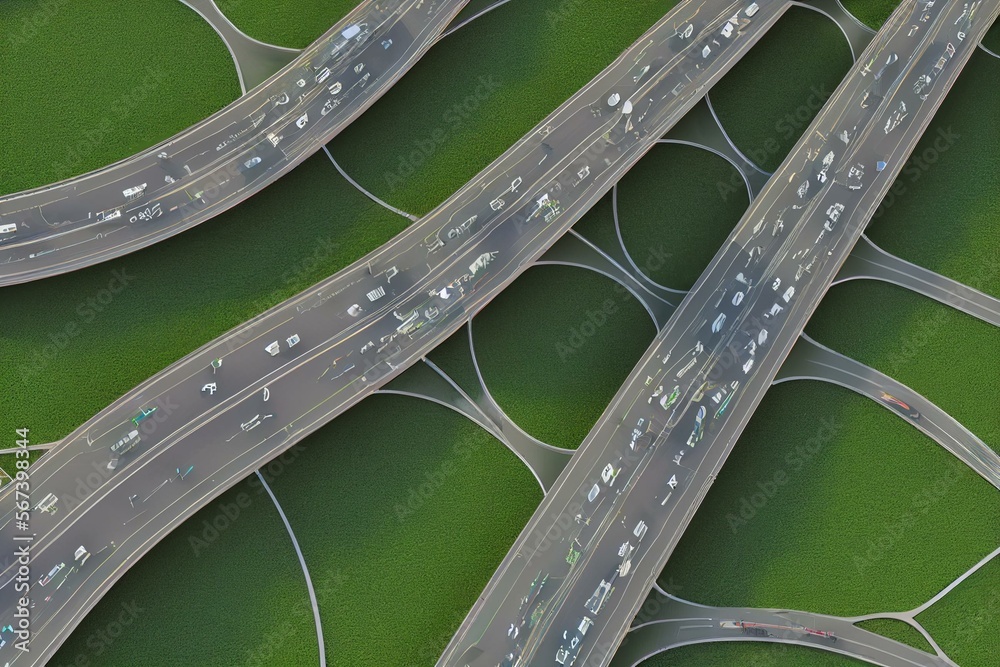Generative AI blueprints of a modern green sustainable highway with ...