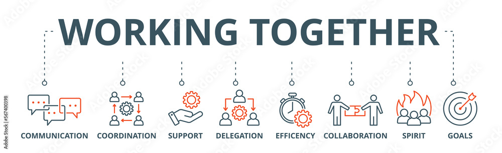 Working together banner web icon vector illustration concept with icon ...
