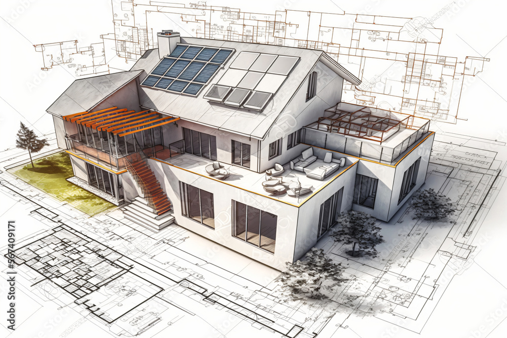 building project plan blueprint of a modern house. Designed using ...