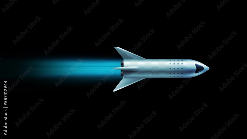 Futuristic Rocket Flying with blue Energy in Black Background. High ...