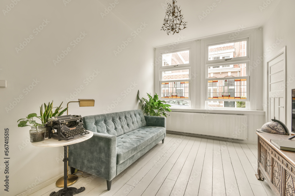 Modern living room interior with vintage typewriter Stock Photo | Adobe ...