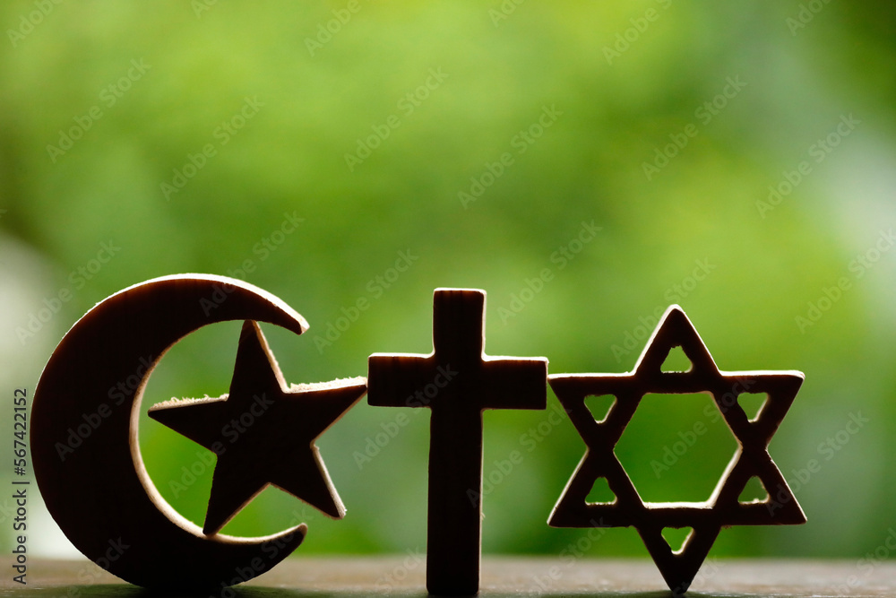 Religious symbols of Jewish Star of David, Muslim Star and Crescent ...