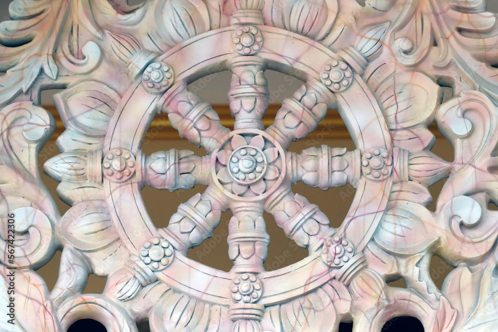 Dharma Wheel (Dharmachakra), the Buddhist eight-fold path illustrated ...