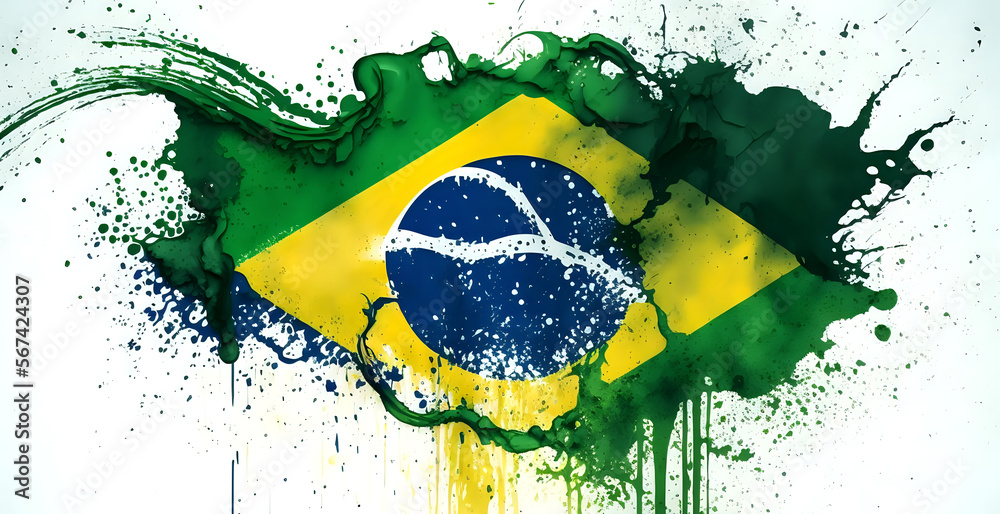 Brazilian flag in ink splash painting, chaotic design, oil painting ...