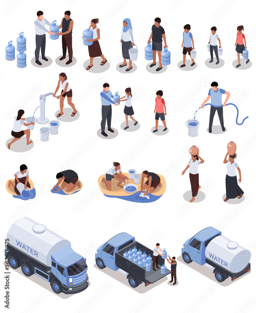 Water Scarcity Isometric Set Stock Vector | Adobe Stock