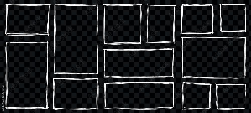 Rectangle frame line. square shape outline on hand draw style. vector ...