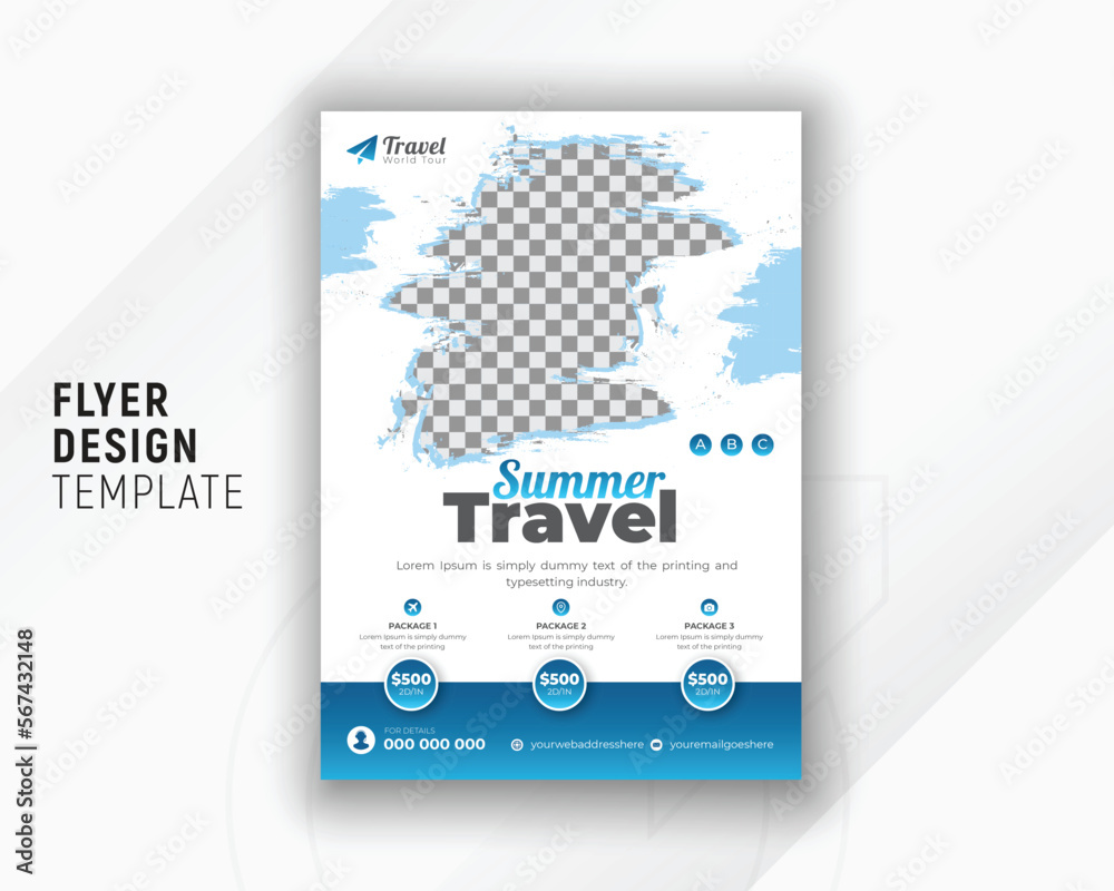 Vacation travel brochure flyer design template with white background ...