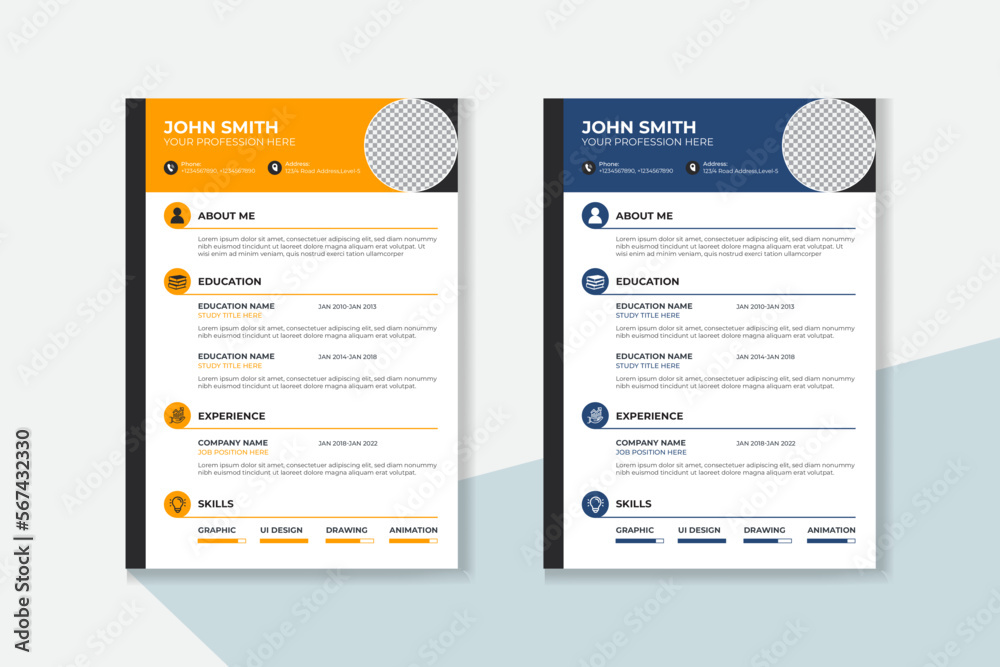 Professional CV / resume template design Stock Vector | Adobe Stock