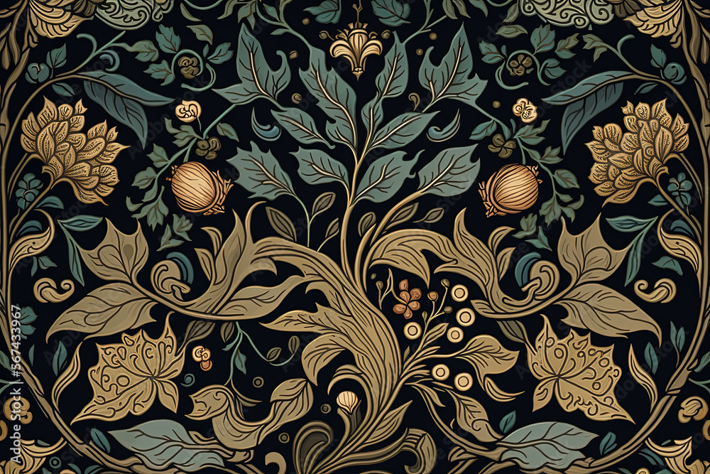 Generative AI, Floral colorful pattern. William Morris inspired natural ...