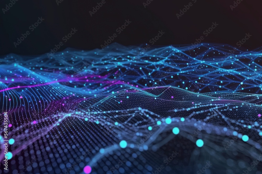 Vector abstract 3D big data visualisation. Blockchain data fields ...