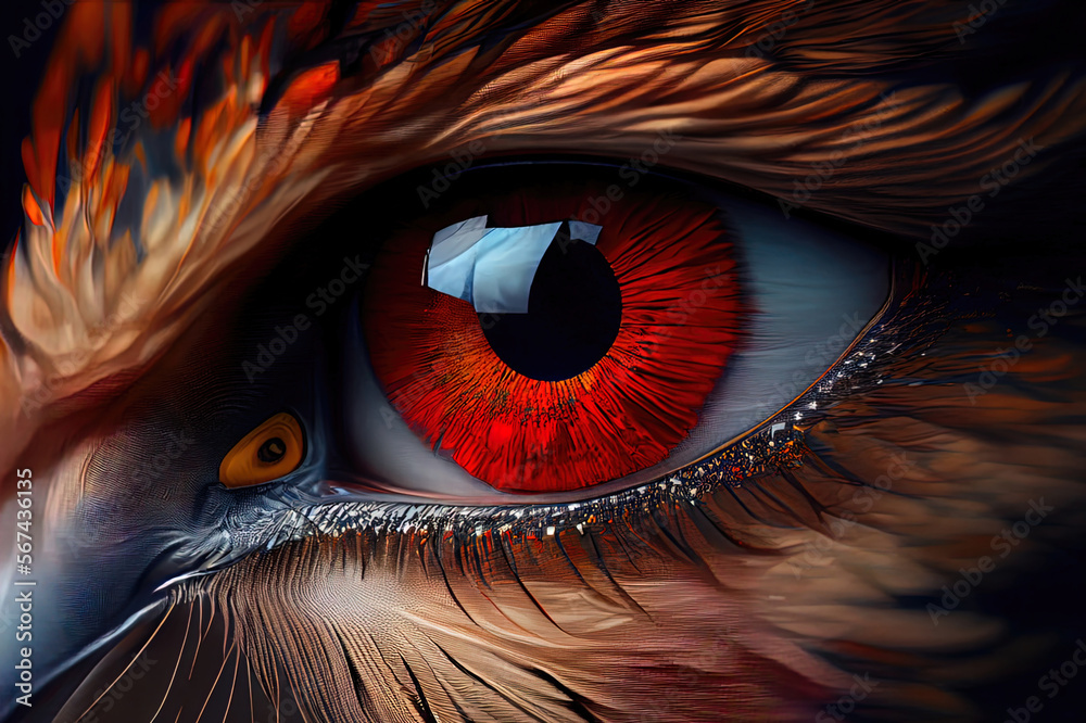 ai generated Eye of bird with red and orange iris. 3D rendering Stock ...