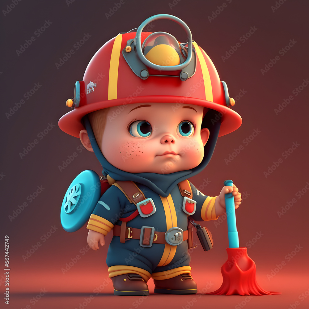 Cute cartoon Fireman Character 3d Stock Illustration | Adobe Stock