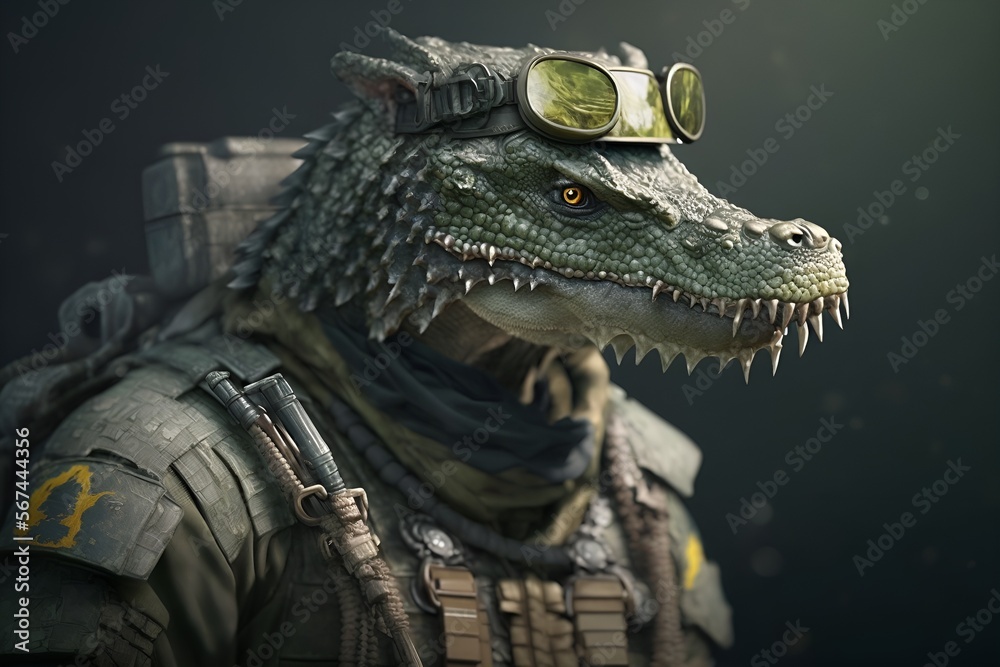 Portrait of a crocodile dressed as a soldier, generative ai ...