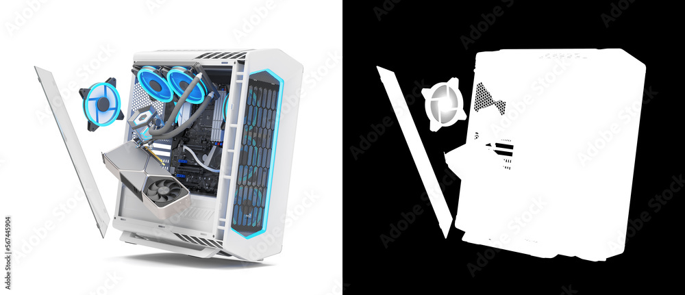 Computer Gaming PC with neon light Futuristic modern workplace 3d ...