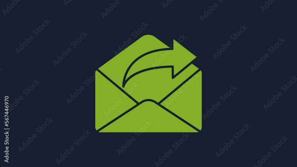Yellow Outgoing mail icon isolated on blue background. Envelope symbol ...
