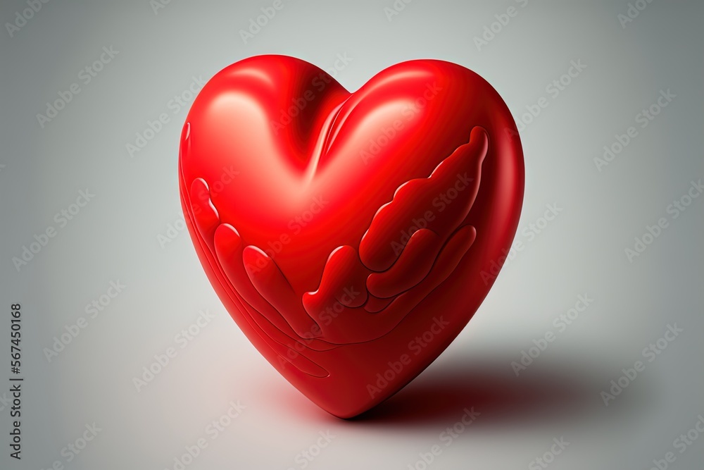 a red heart shaped object on a gray background with a shadow on the ...