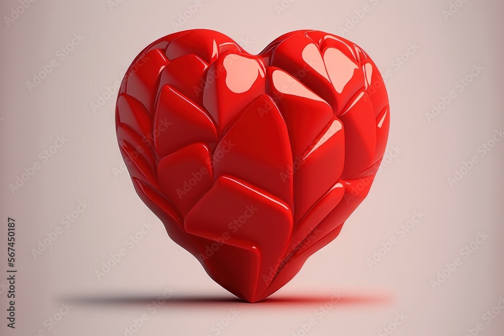 a red heart shaped object on a gray background with a shadow on the ...