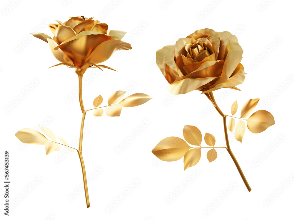 Golden rose flower 3d render isolated on transparent background, png ...
