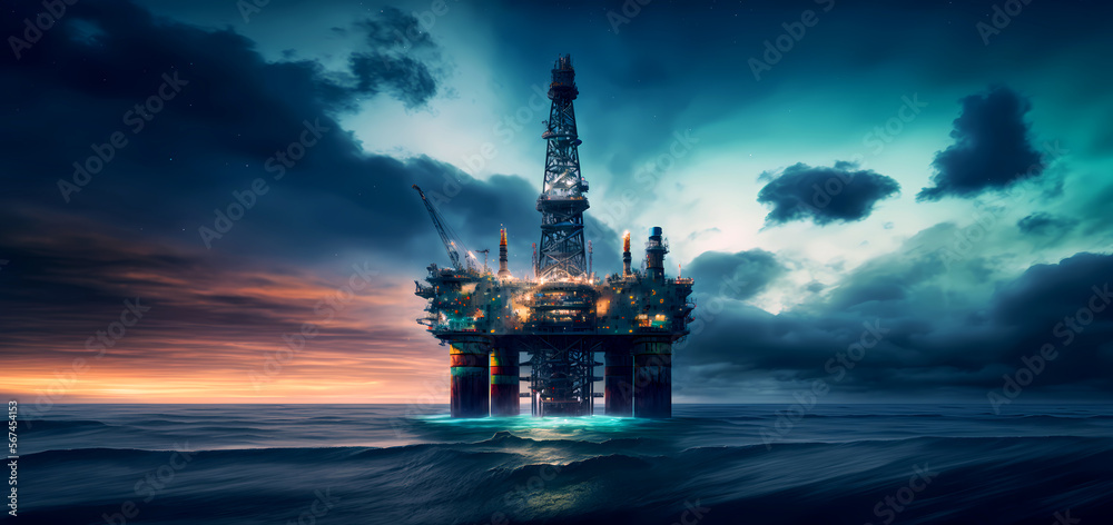 Banner Offshore petroleum platform oil rig and gas at cold frozen sea ...
