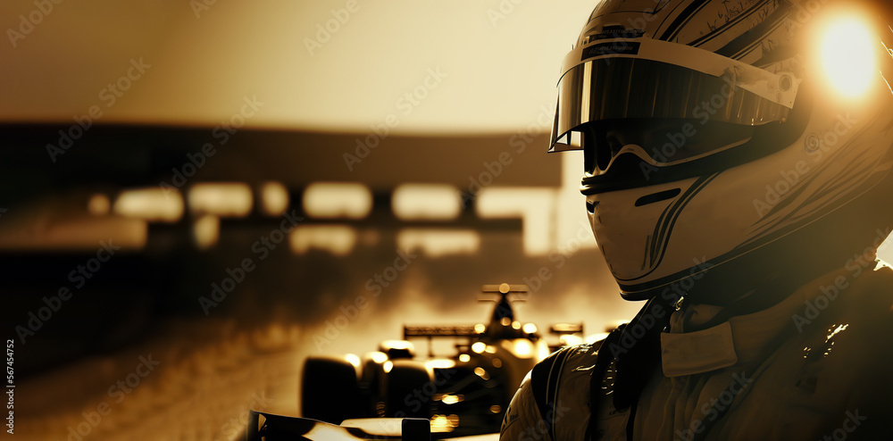 formula one racing driver stands before start of competition on track ...