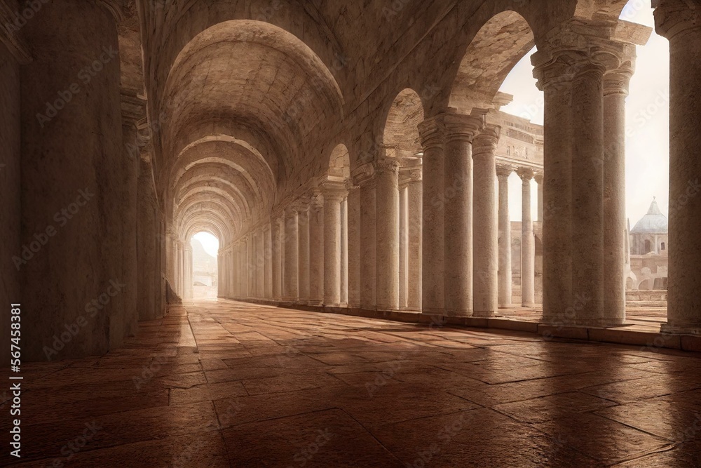 Byzantine or Rome architecture. Vaults and columns of a historical ...