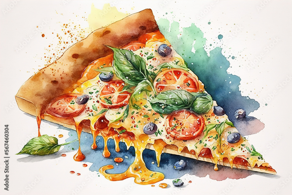 Watercolor pizza isolated on white. AI generated image Stock ...