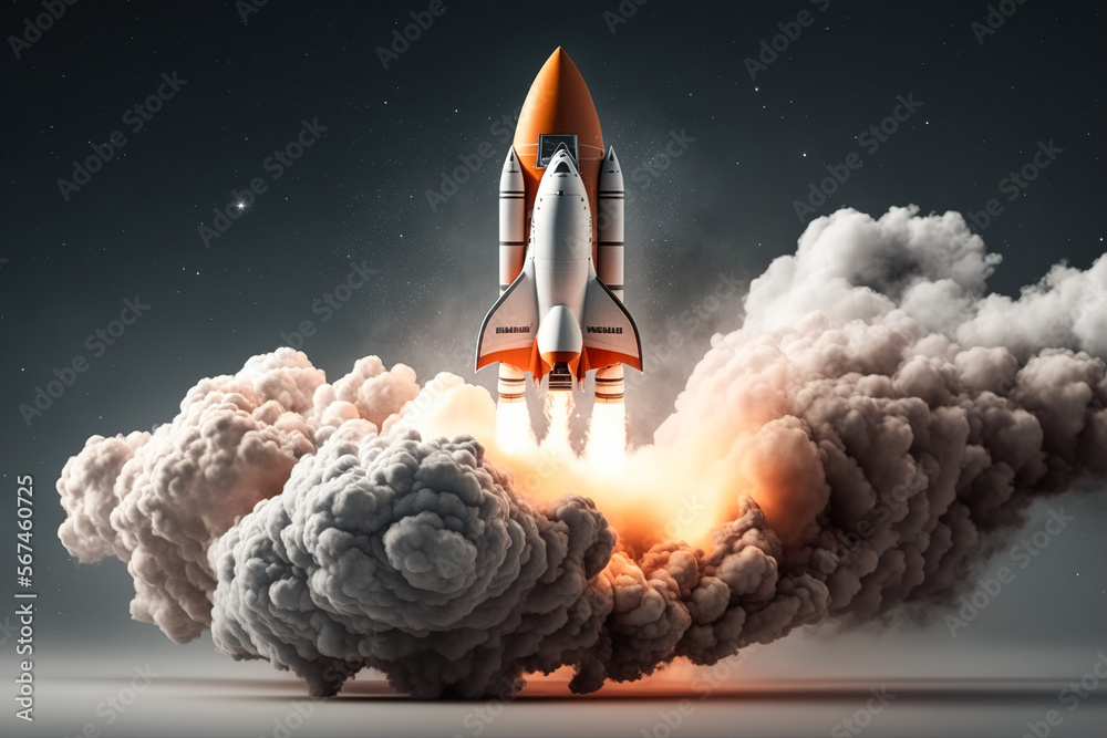 Launching space rocket, background graphs and data, generative ai Stock ...