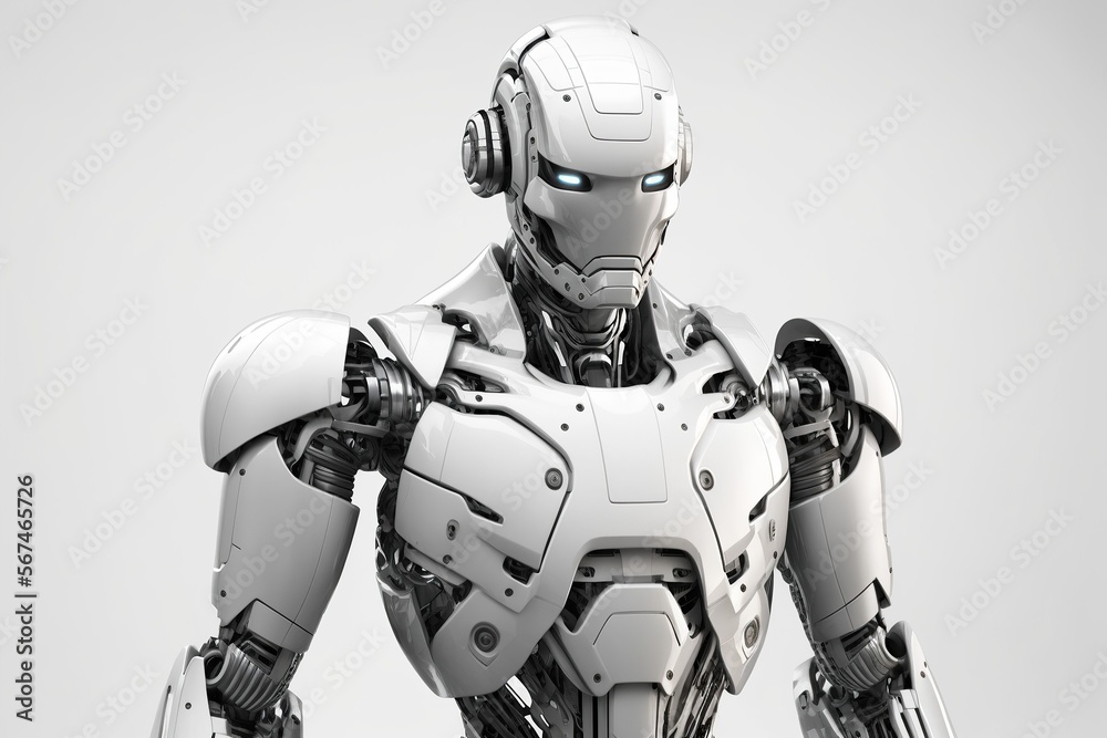 3D robot,white humanoid robot Thinking ,isolated white background ...