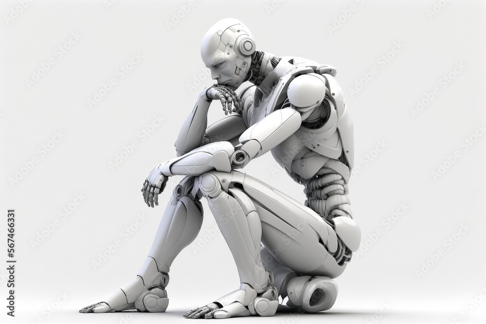 Thinking robot,white humanoid robot Thinking ,isolated white background ...