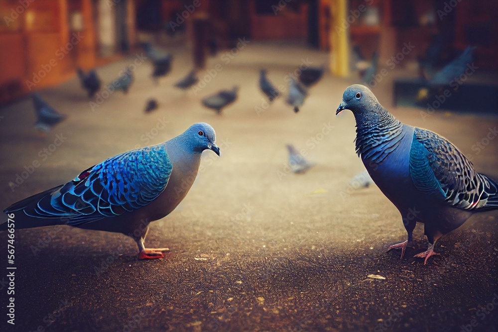 feral pigeons, common grey city dove. Urban pigeons up close, city ...