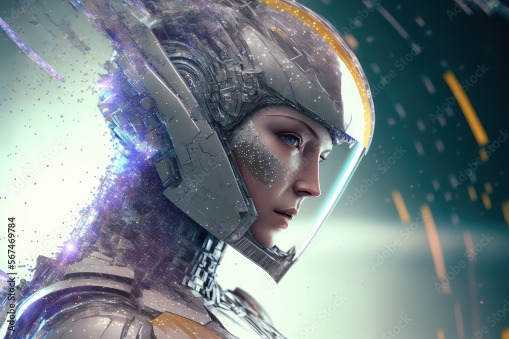 woman in spacesuit with futuristic helmet - ai-generated Stock ...