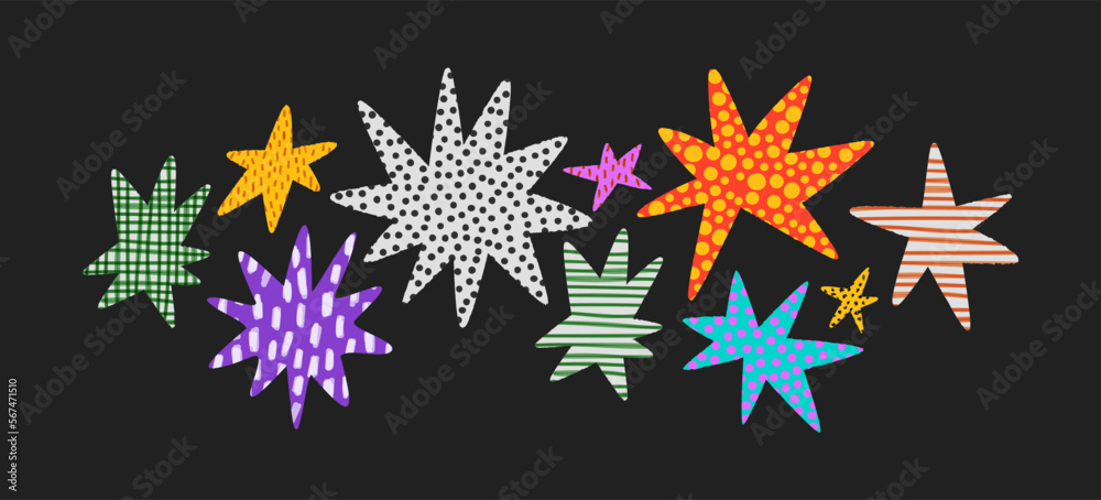Abstract hand drawn star shapes doodle set. Fun retro comic background ...
