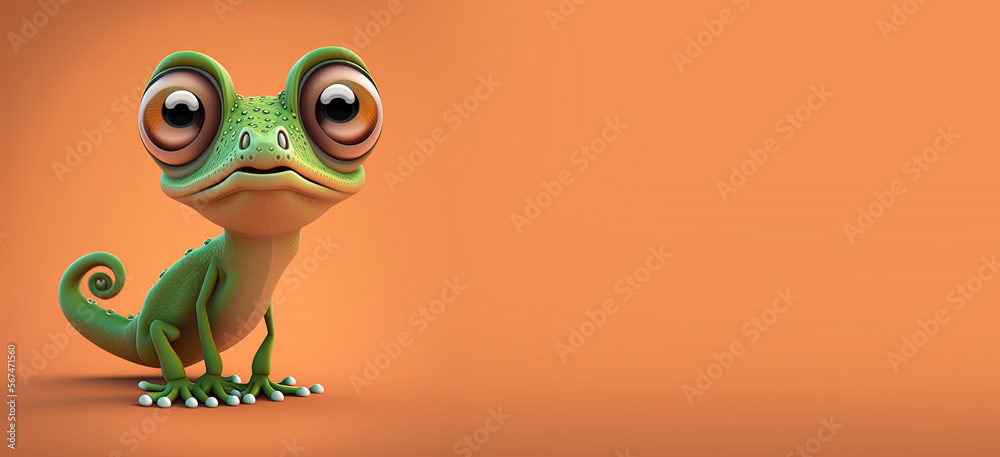 Cute Cartoon Gecko Banner with Space for Copy (Generative AI) Stock ...