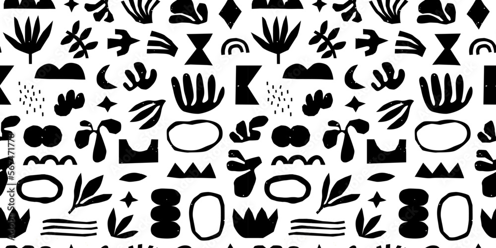 Abstract organic shape art seamless pattern with geometric doodles ...