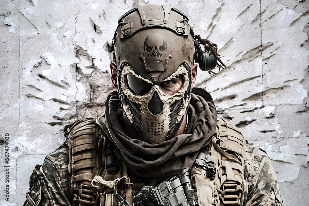 The American special forces soldier with his scary mask getting ready ...