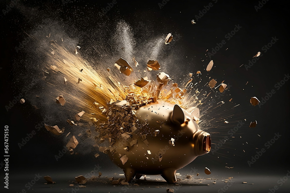 Exploding Piggy Bank. Saving money or spending it. Stock Illustration ...
