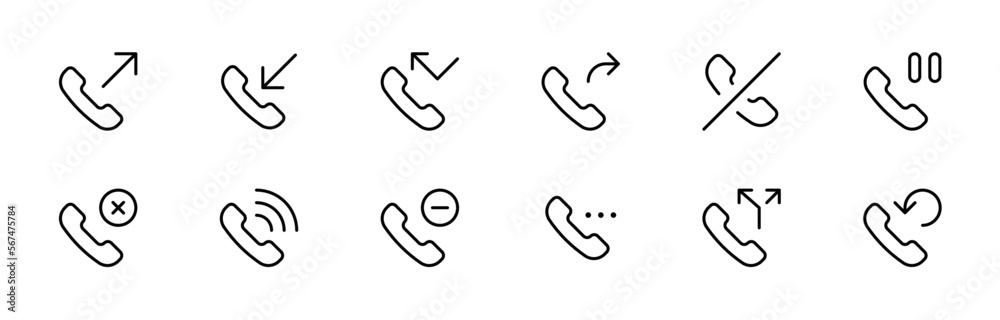 Line set of phone icons, call, voice, Contact us, Telephone ...