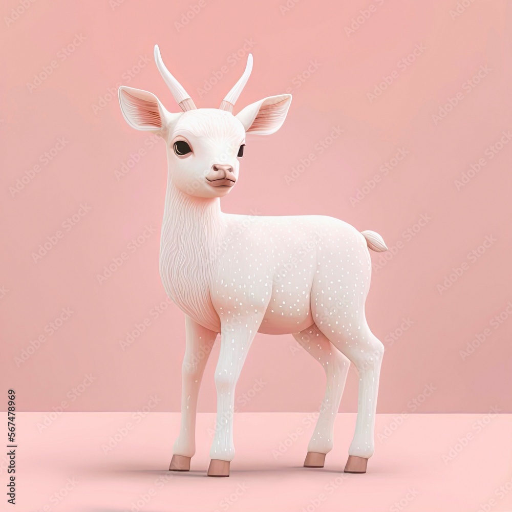 Beautiful white little goat on the pink background. Cartoon character ...