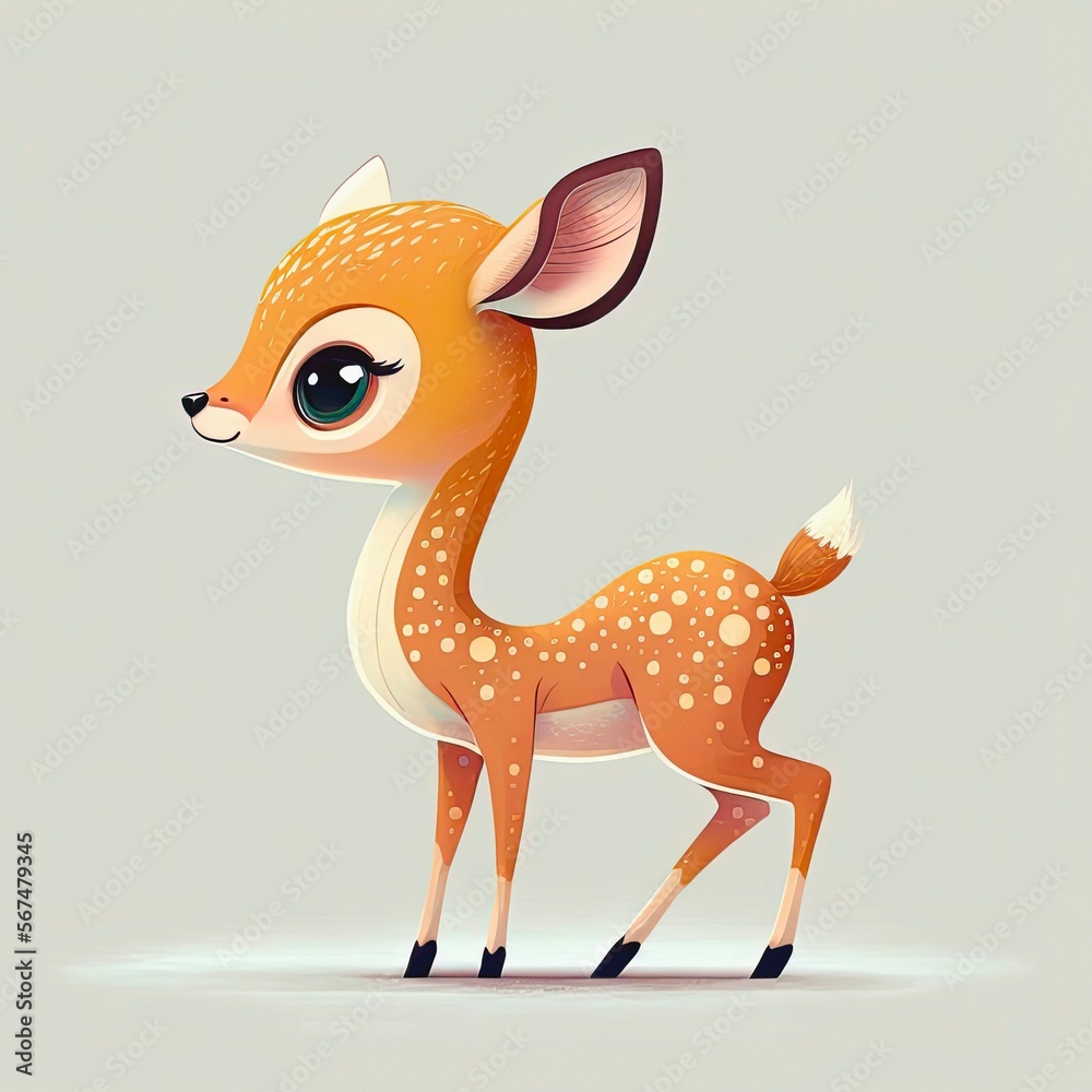 Pretty little doe with light spots on the brown skin. Cute young deer ...